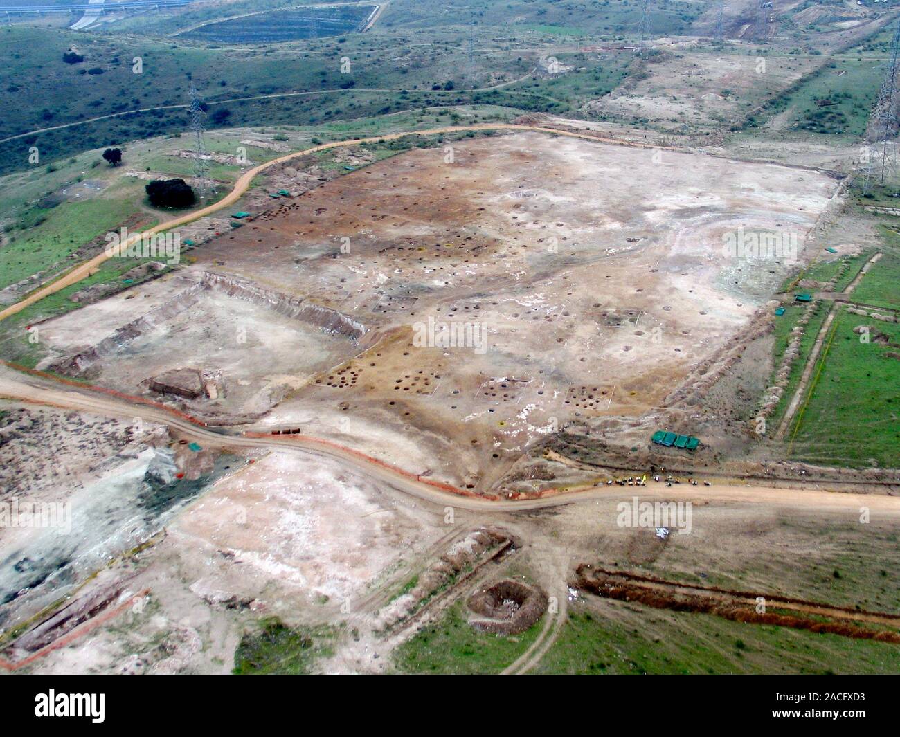 Neolithic flint mine. Aerial photograph of the archaeological site of a ...