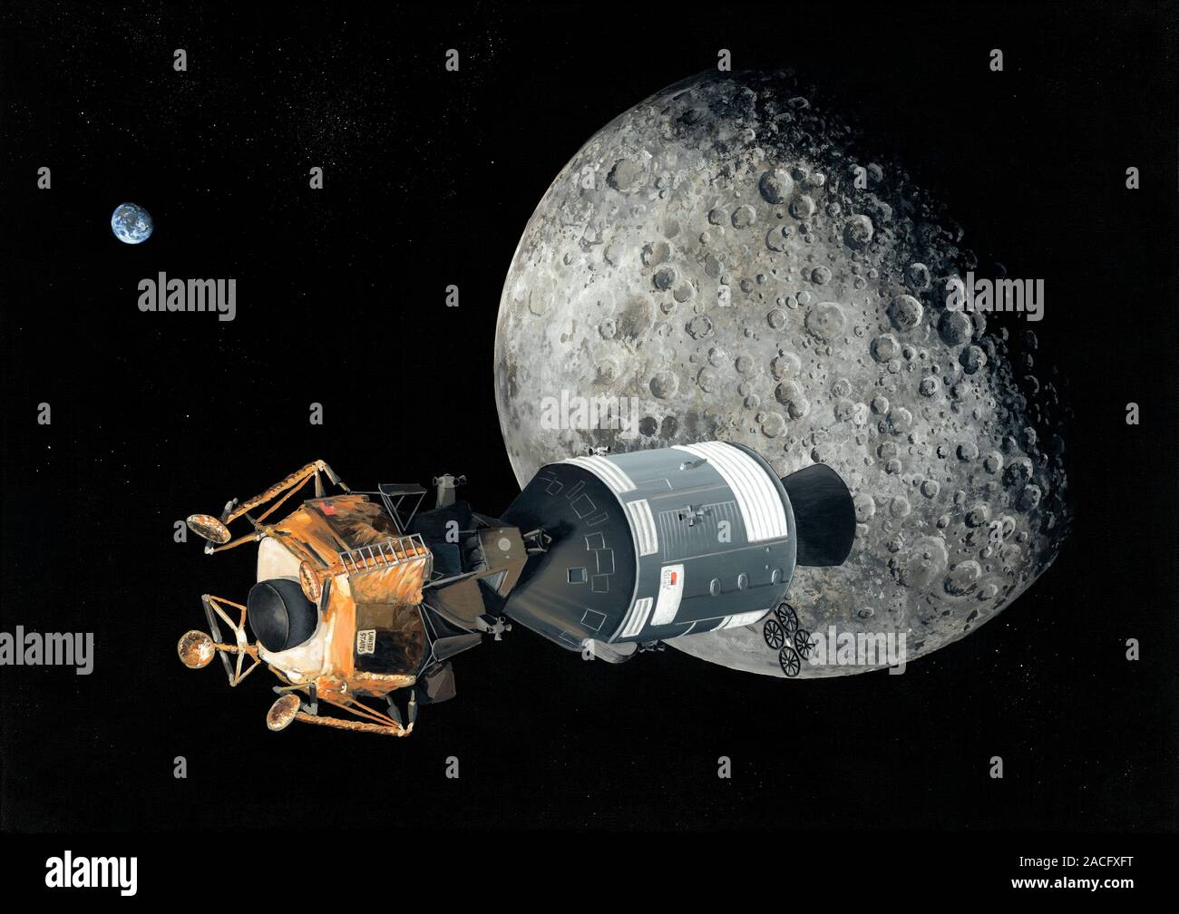 Apollo spacecraft at the Moon. Artwork of the Apollo Lunar Module (LM ...