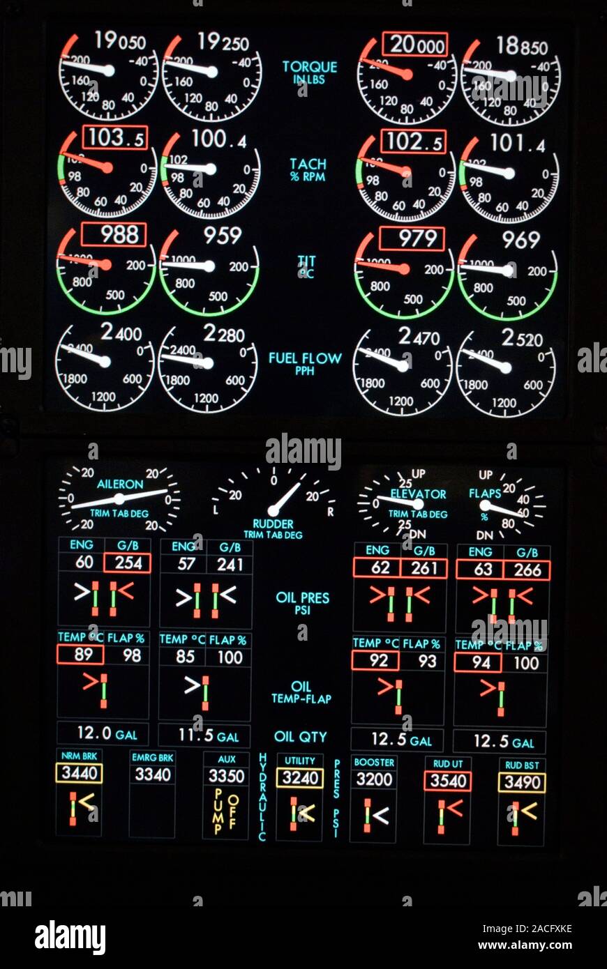 Control panel. LCD control panel display in an aeroplane's cockpit ...