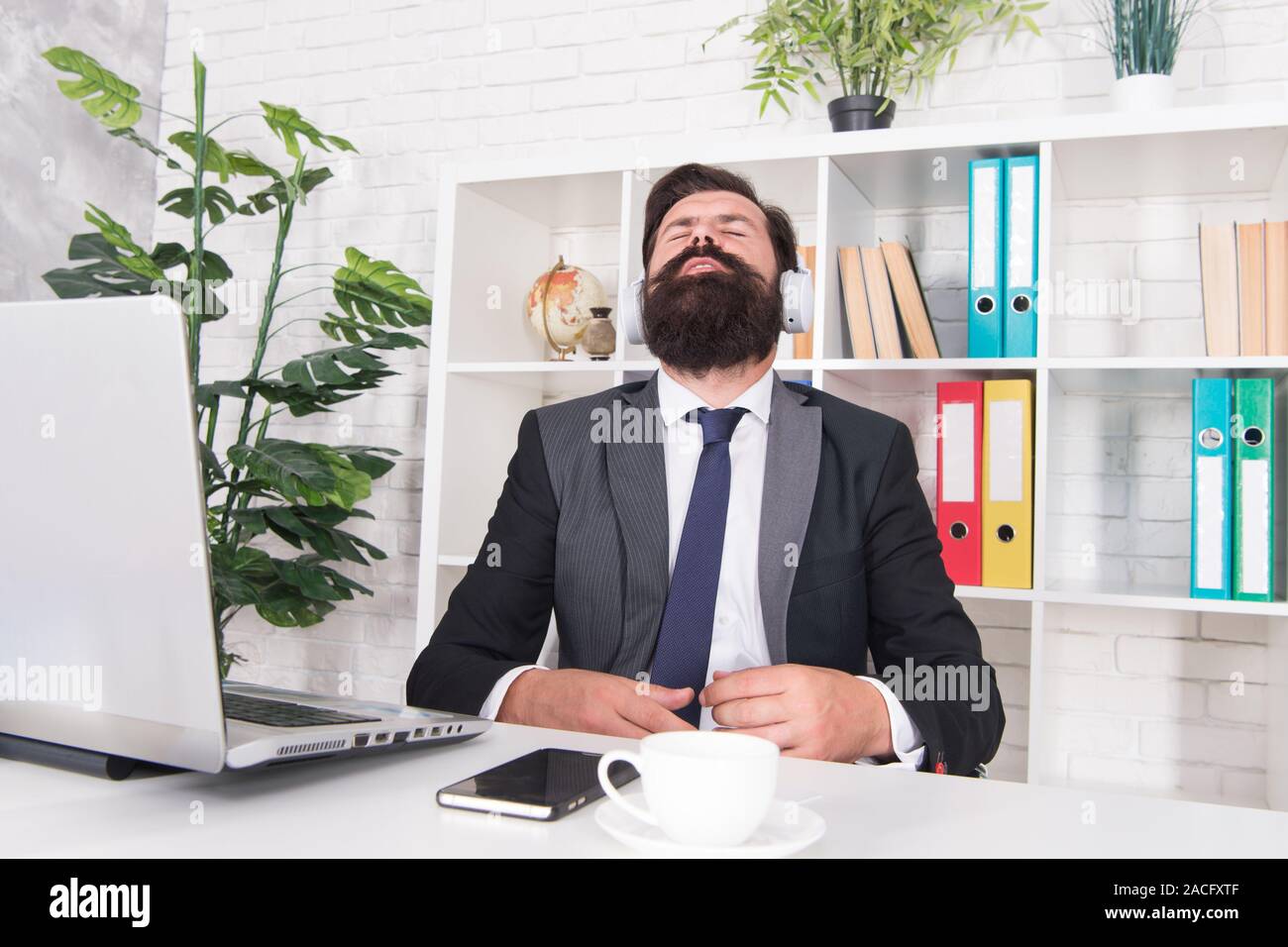 Give yoursel a break. Businessman relax during break time. Bearded man ...