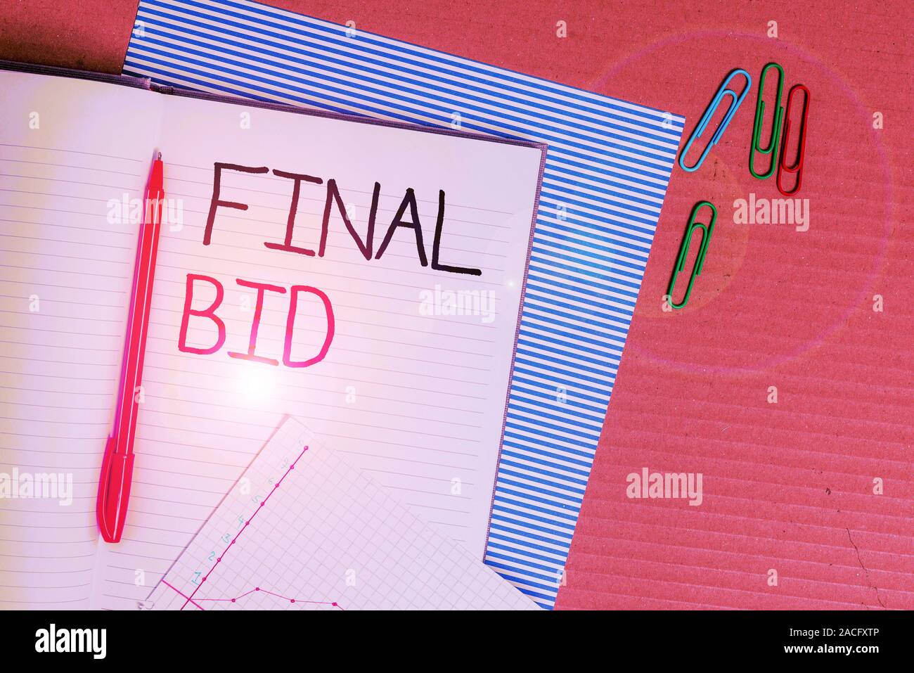 Writing note showing Final Bid. Business concept for The decided cost ...