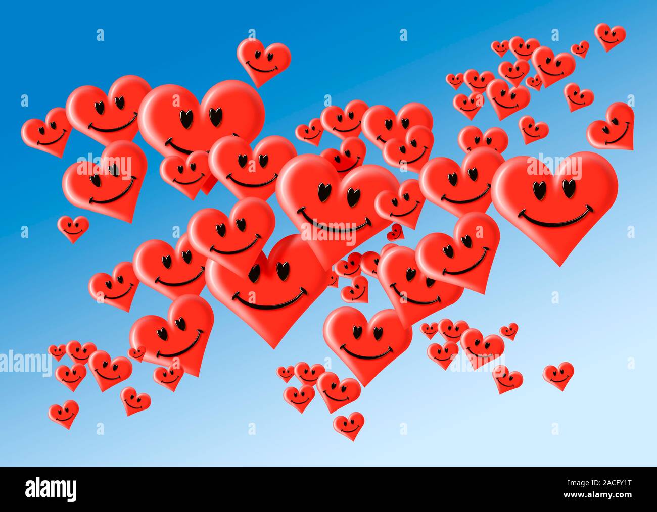 Smiley face hearts, computer artwork Stock Photo - Alamy