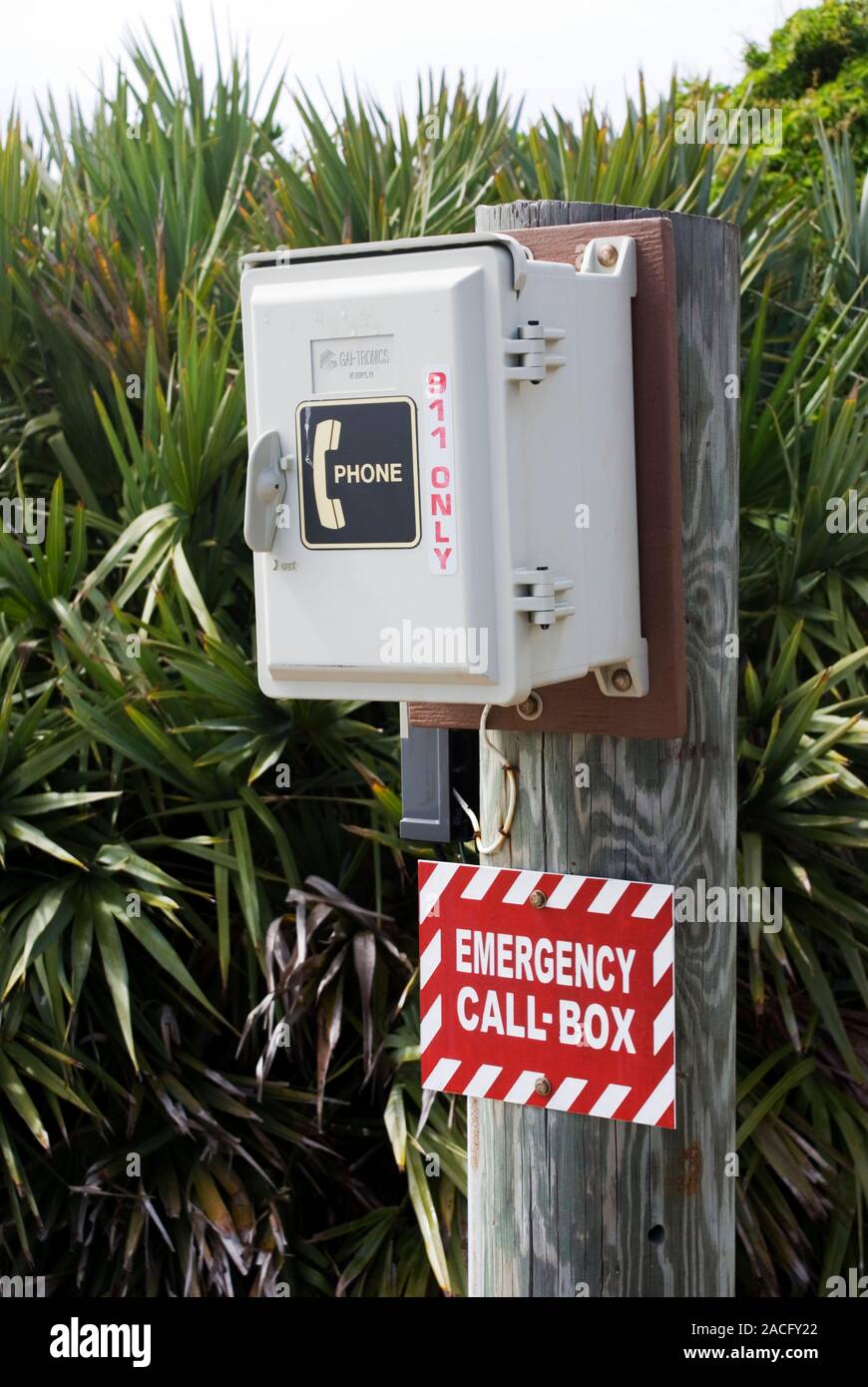 Emergency telephone box. Photographed on Cape Canaveral National ...