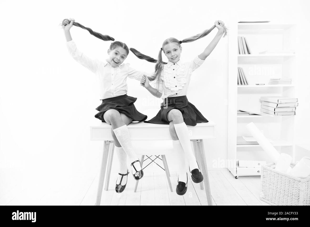 Successful team. Little schoolgirls classmates kids. Schoolgirls ...