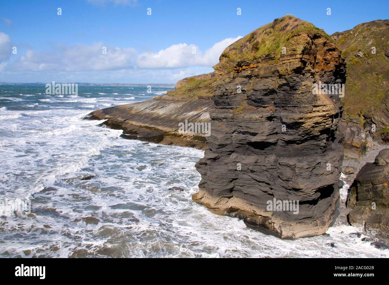 Sea Stack in carboniferous shale. Sea stacks are pillars of rock that ...