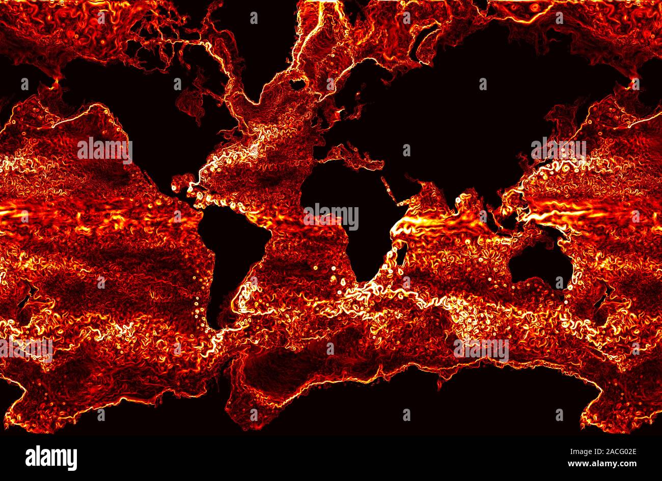 Ocean current speed. Computer visualisation of ocean current speeds at ...