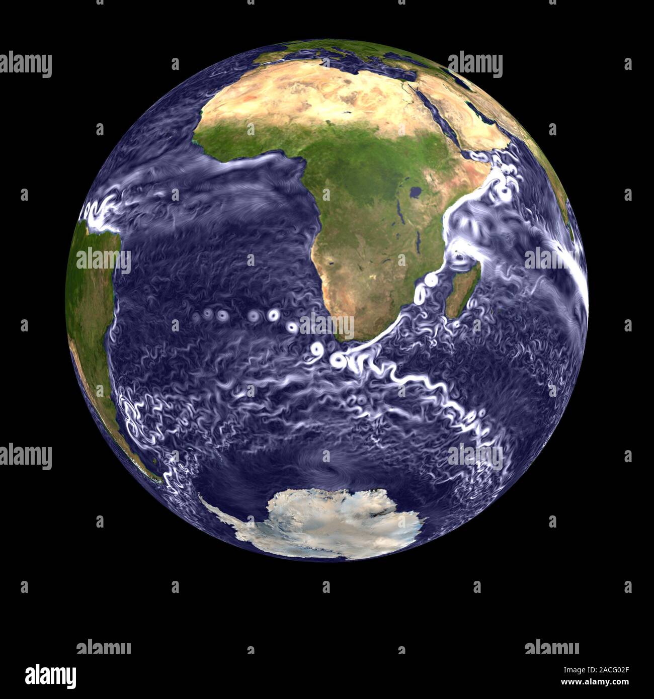 Ocean current speed. Computer visualisation of ocean surface current ...
