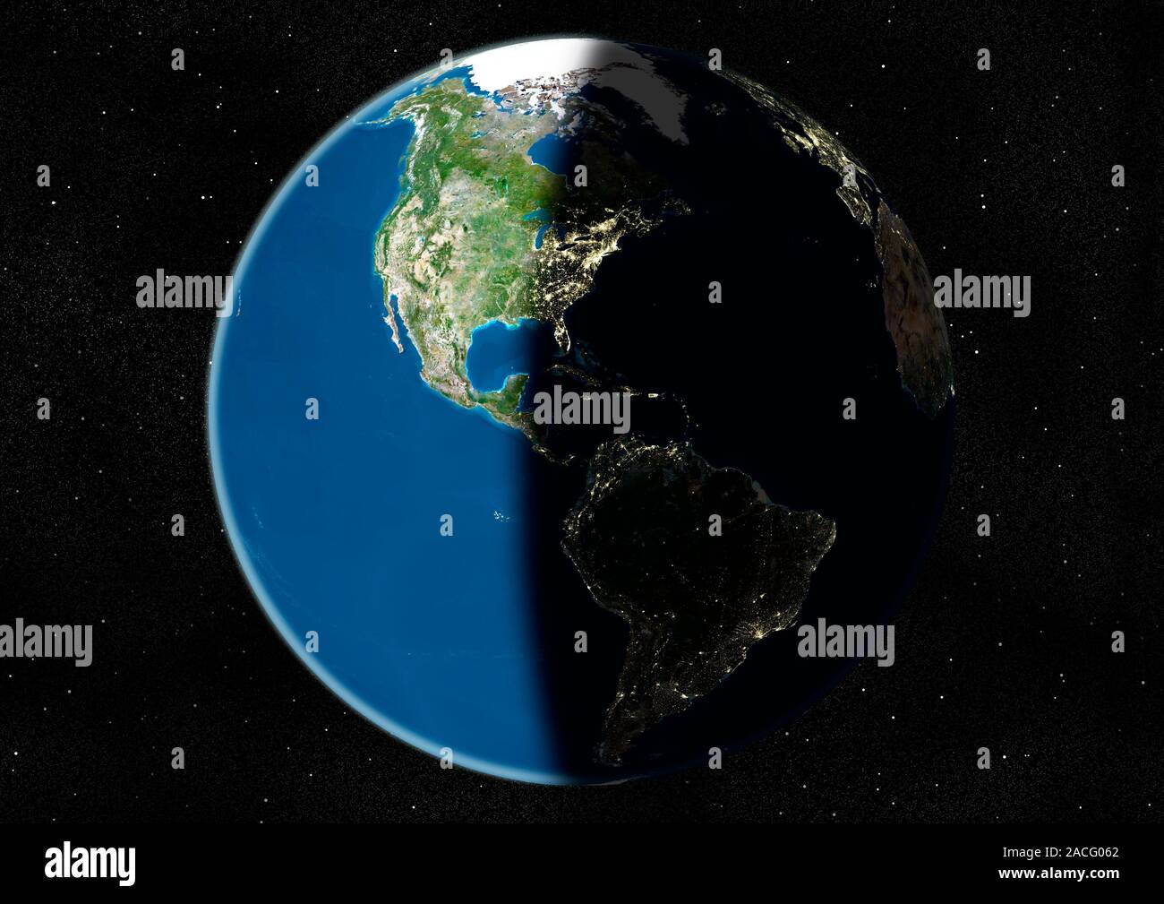 The Americas. Satellite image of the Earth seen at 00:00 (midnight) GMT ...
