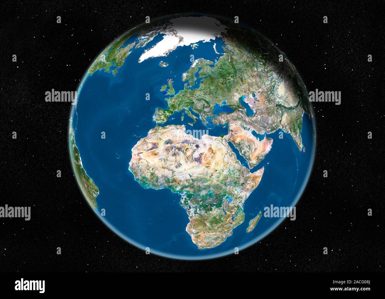 Europe. Satellite image of the Earth seen at 12:00 (noon) GMT (UTC ...