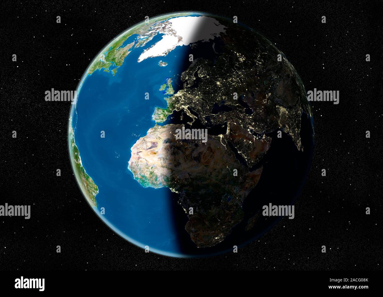 Europe. Satellite image of the Earth seen at 18:00 (6pm) GMT (UTC ...