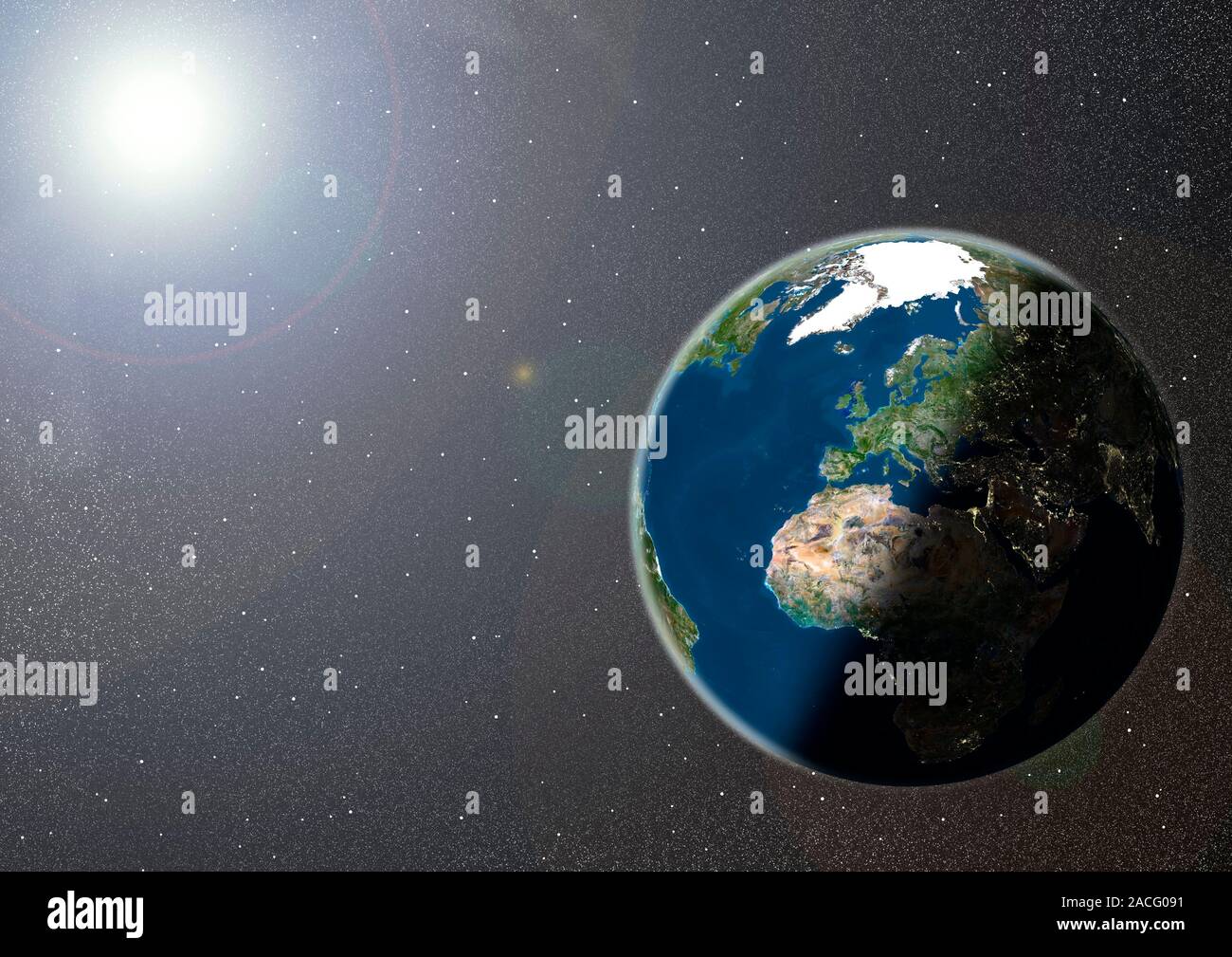 Europe. Satellite image of the Earth seen at 18:00 (6pm) GMT (UTC ...