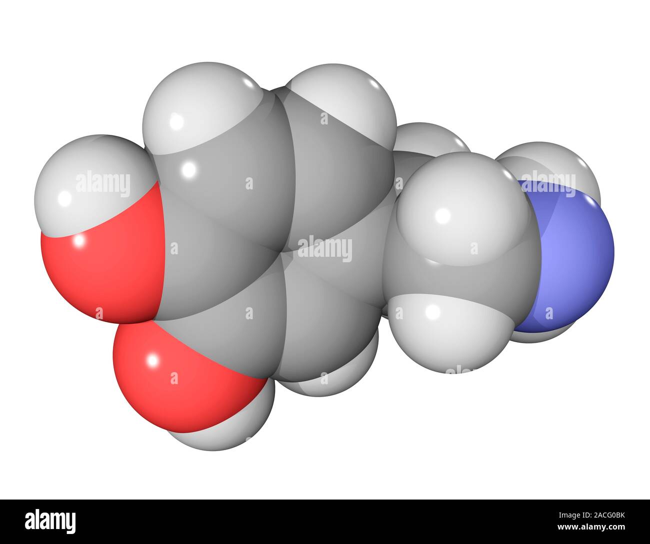 Dopamine neurotransmitter molecule. Computer model showing the molecular structure of the human ...