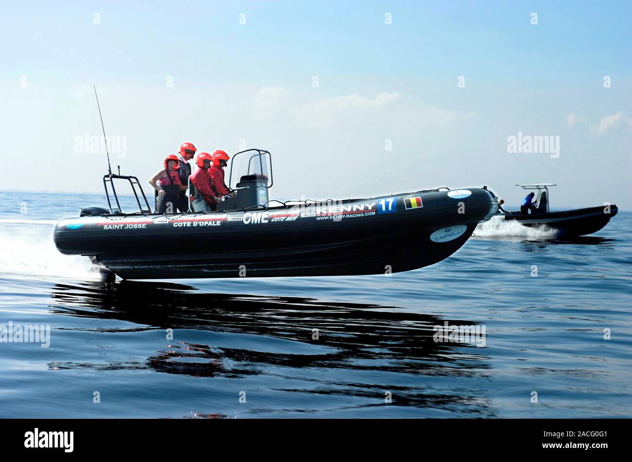 Water tourism. Tourists in a sport boat. Photographed in the UK Stock ...