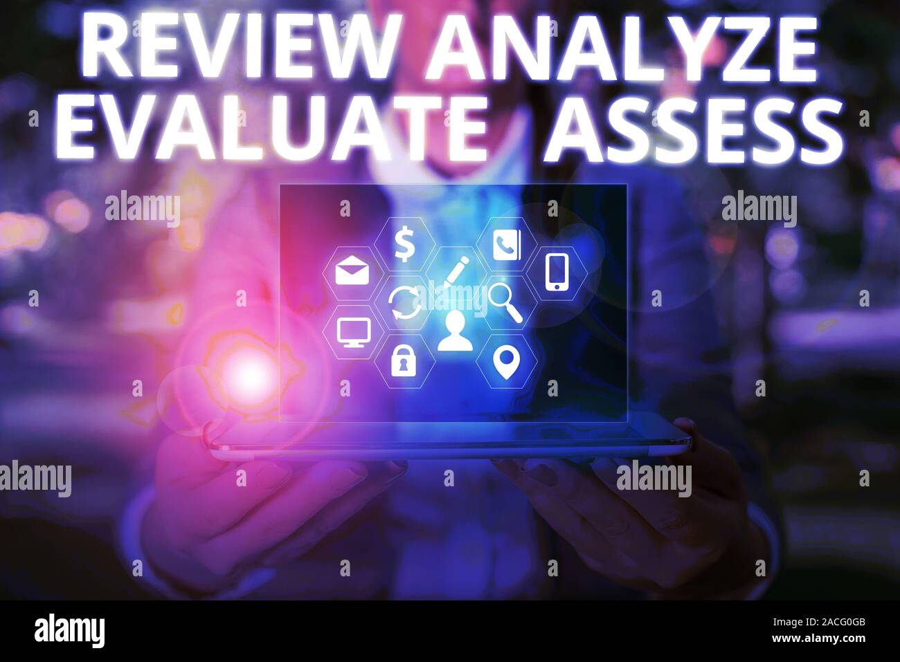 Writing note showing Review Analyze Evaluate Assess. Business concept ...
