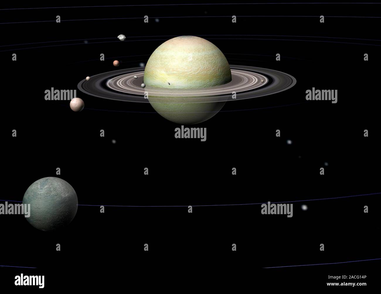 Saturn. Artwork of the sixth planet from the Sun and the second largest ...