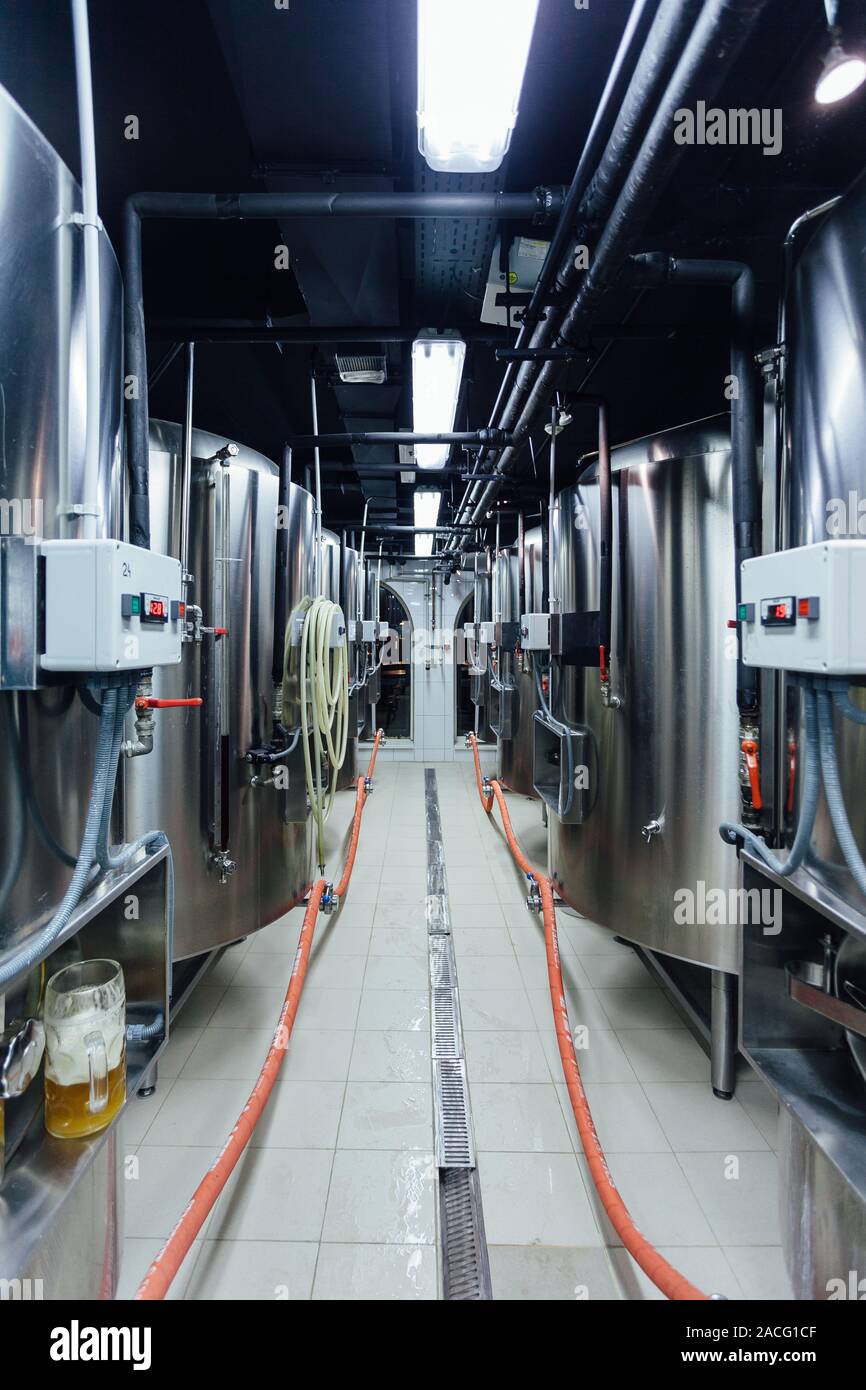 Craft beer production line in private microbrewery Stock Photo - Alamy