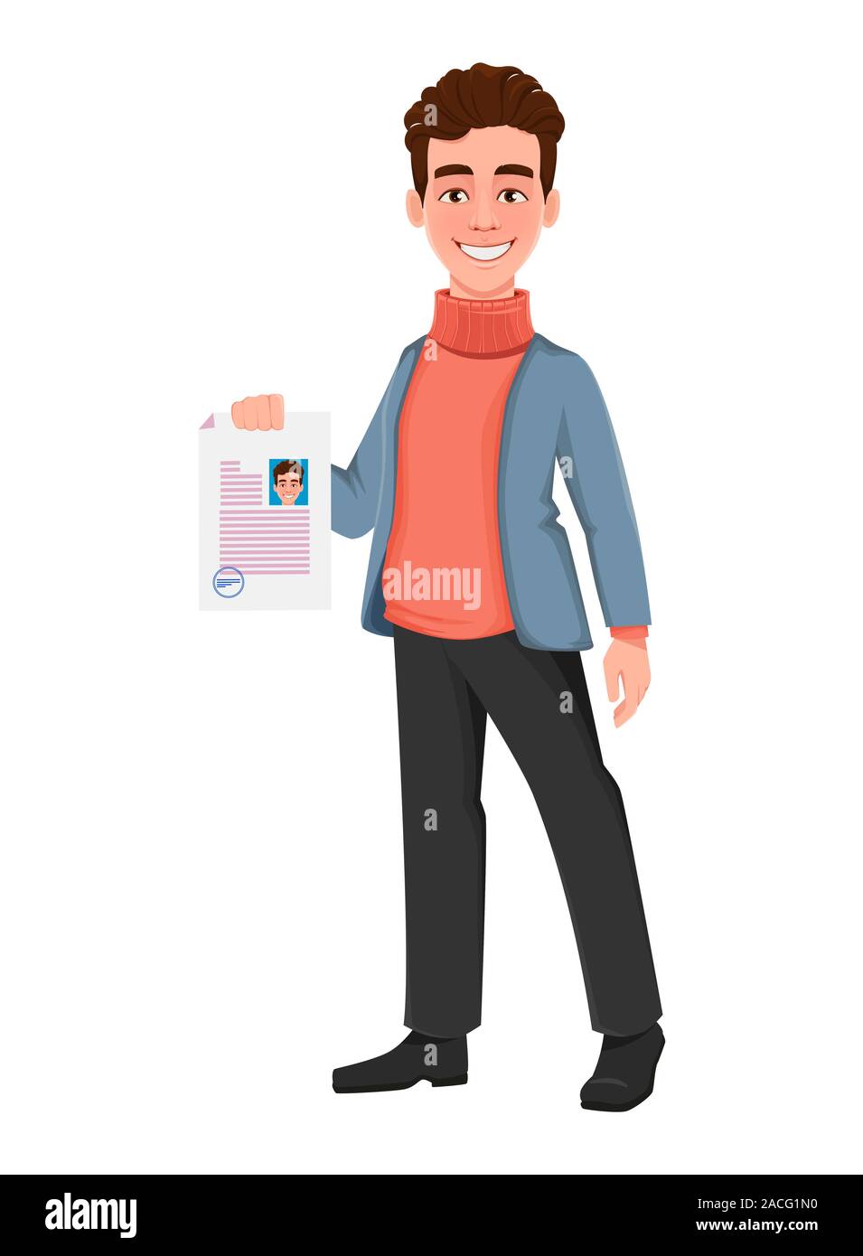 Successful business man. Handsome businessman holding resume. Cheerful ...