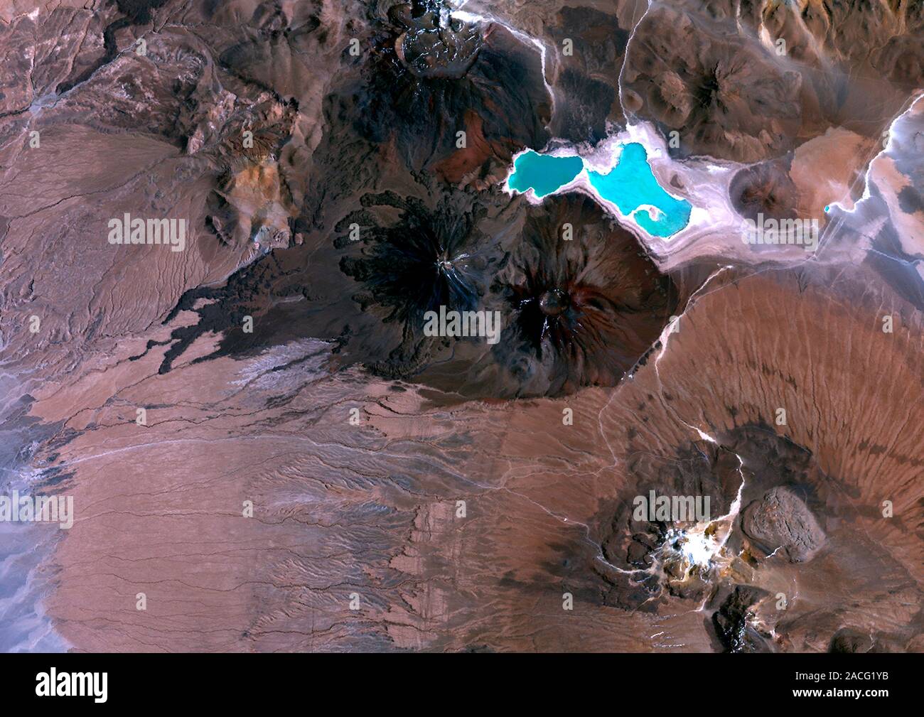 Bolivian volcanoes, satellite image. Satellite image showing the ...