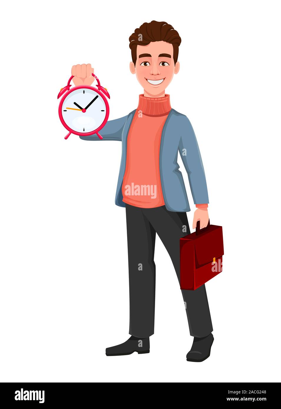 Successful Business Man Handsome Businessman Holding Alarm Clock And