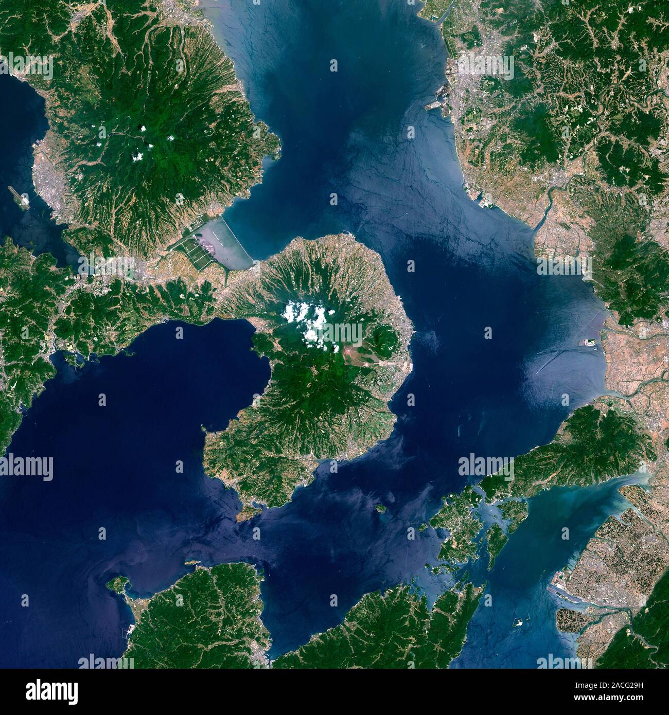 Mount Unzen, satellite image. Satellite image showing part of the ...
