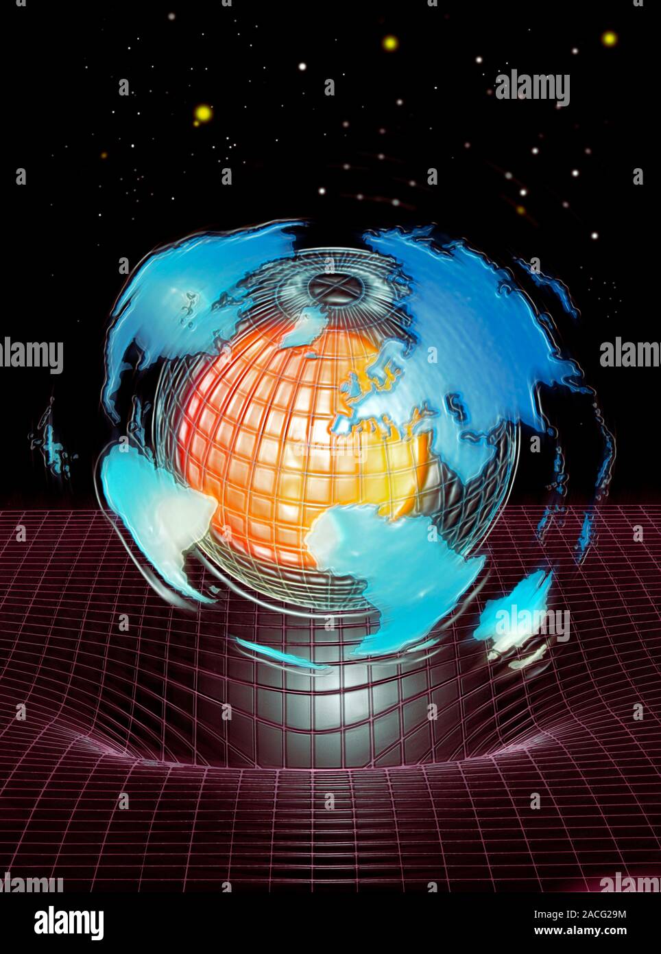 Earth's gravity well. Computer artwork of the Earth, showing its ...