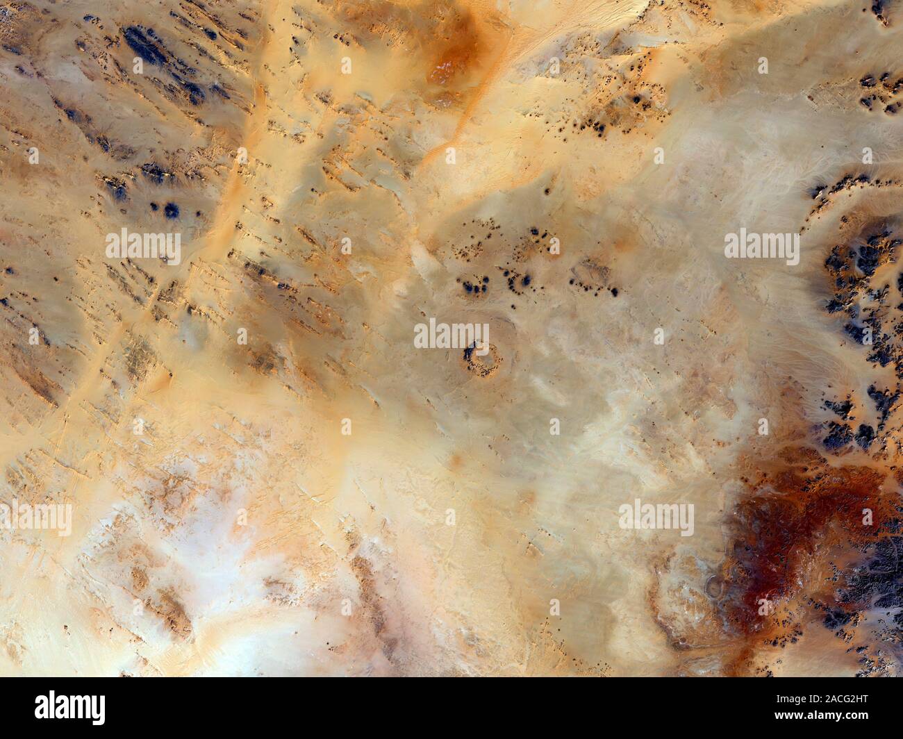 Meteor impact crater, satellite image. Satellite image of a meteor ...