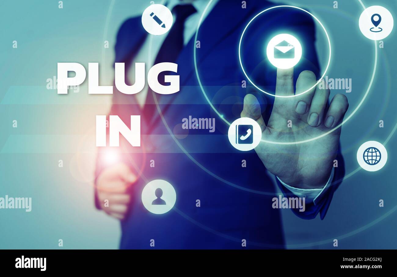 Word writing text Plug In. Business photo showcasing putting device ...