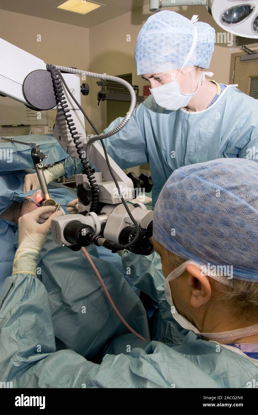 Voicebox examination. Surgeons using a gastroscope to examine a patient ...