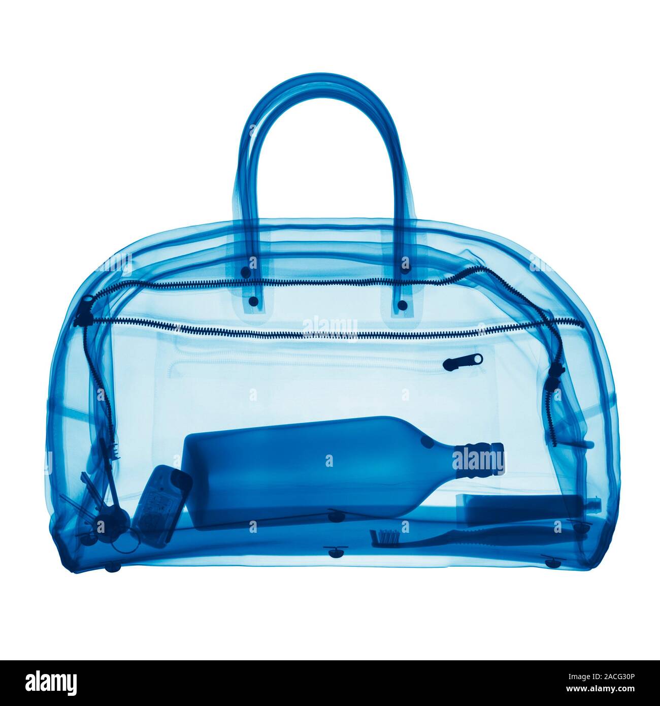 Handbag. Coloured X-ray of a handbag and its contents Stock Photo - Alamy