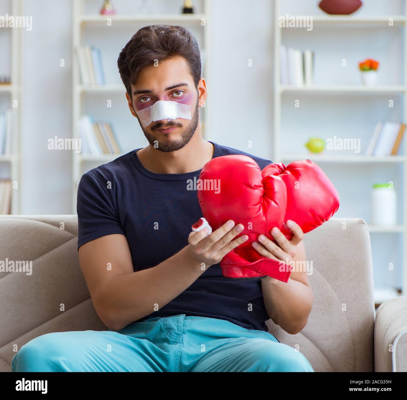 Young man defeated in sports game suffered loss with broken bleeding ...