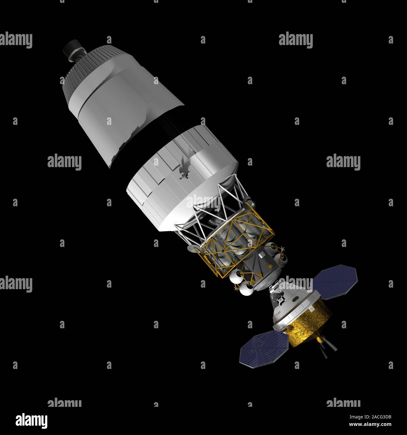 Orion and Altair spacecrafts. Computer artwork of the Orion crew module ...