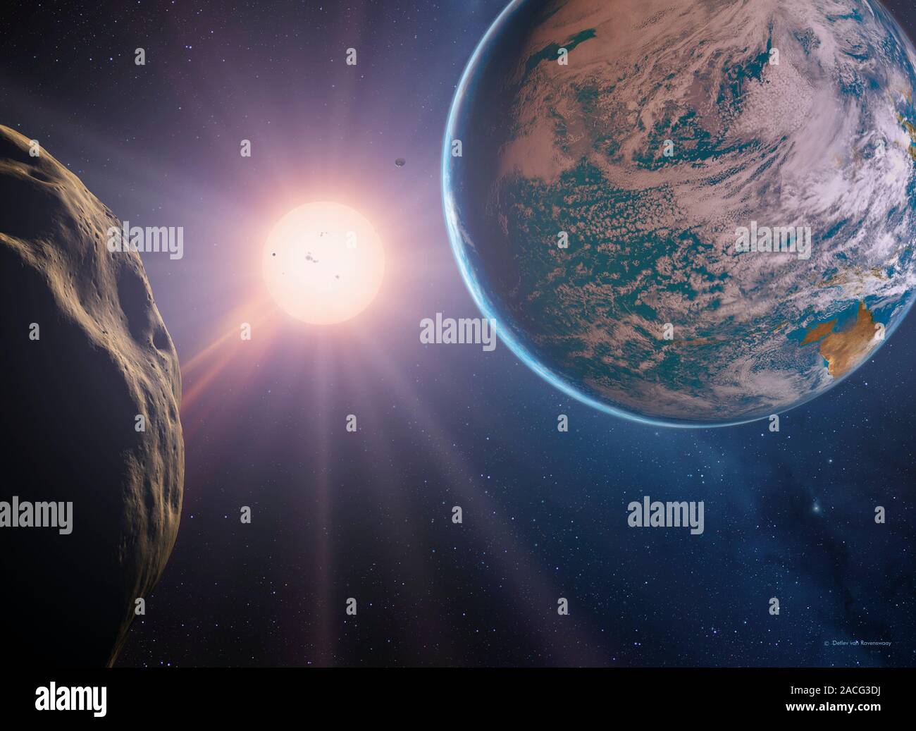 Earth-like planet. Computer artwork of an Earth-like planet and its ...
