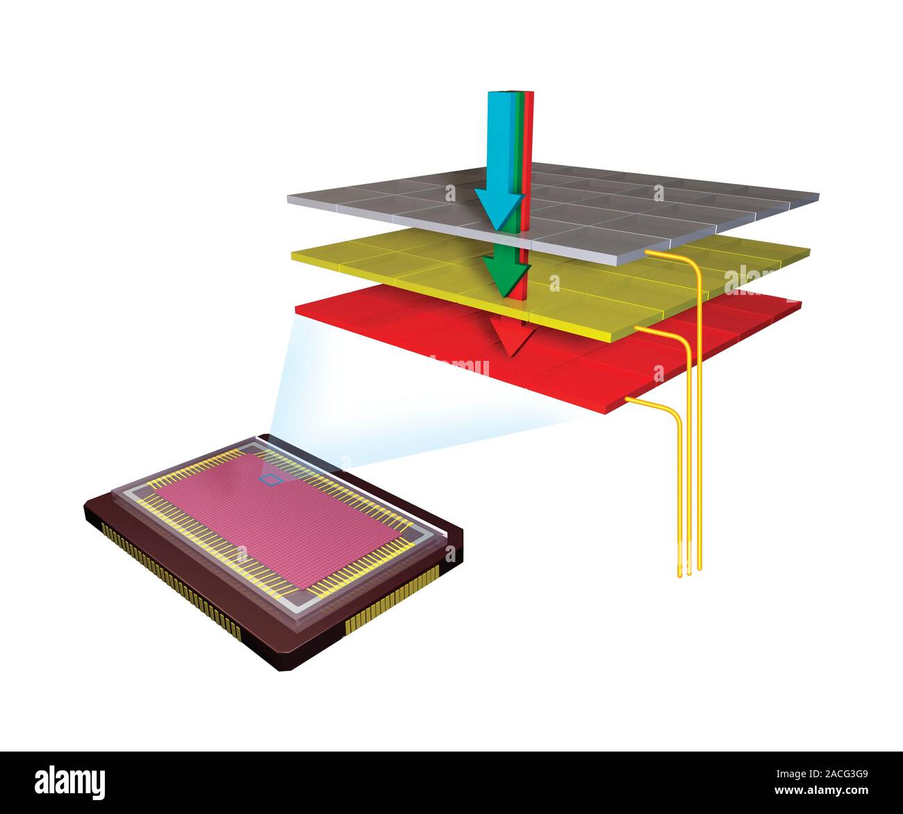 3CCD microchip. Computer artwork of the three CCDs (charge-coupled ...