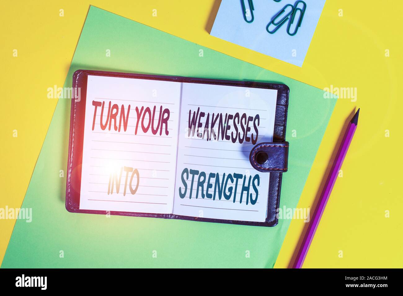 Conceptual hand writing showing Turn Your Weaknesses Into Strengths ...