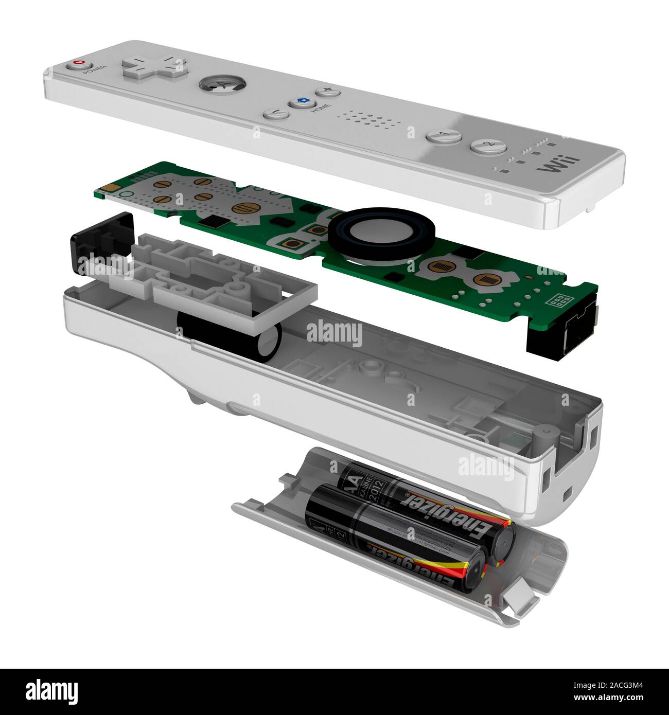 Nintendo Wii remote. Computer artwork showing the components of the Wii ...