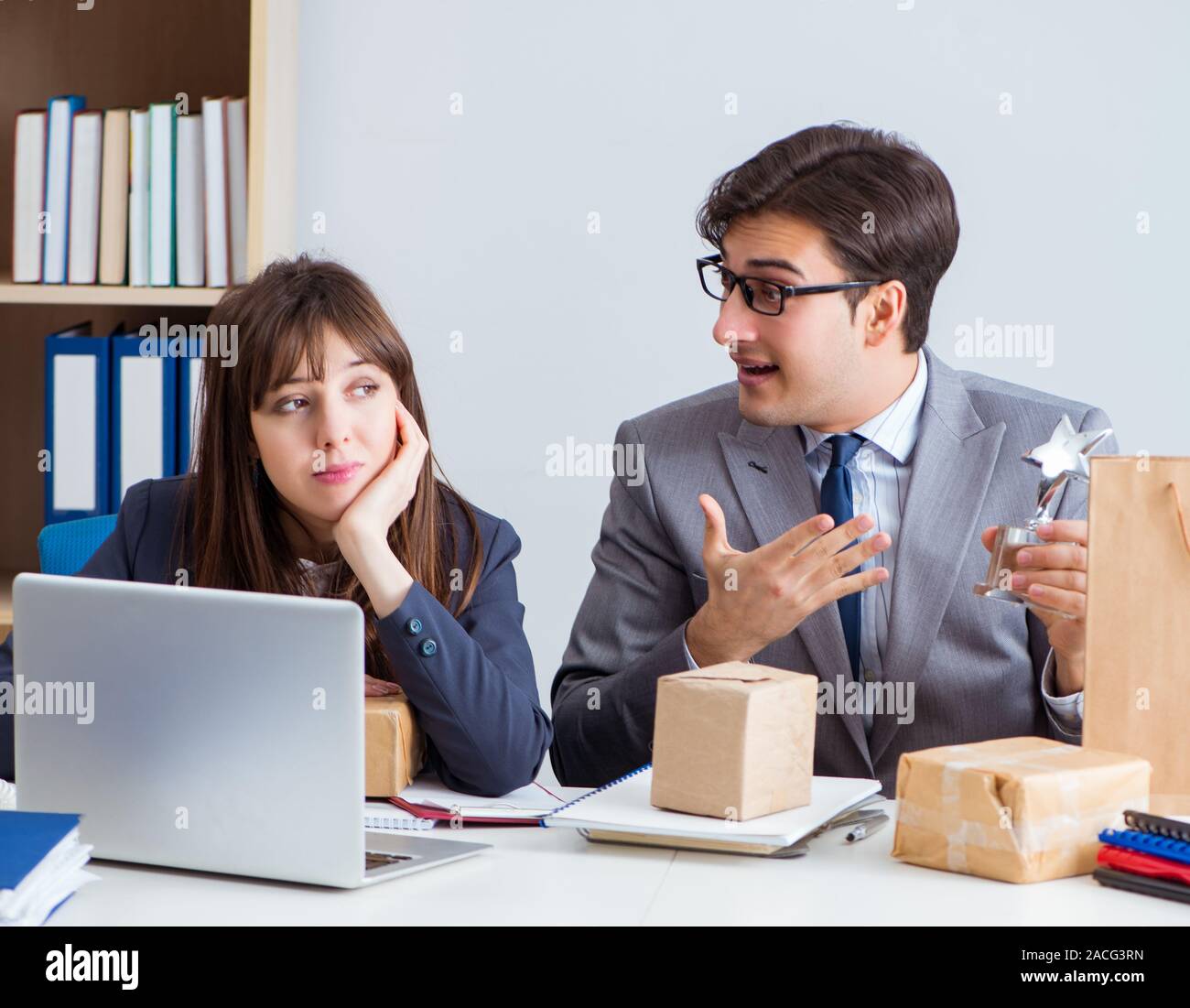 The business people receiving new mail and parcels Stock Photo - Alamy