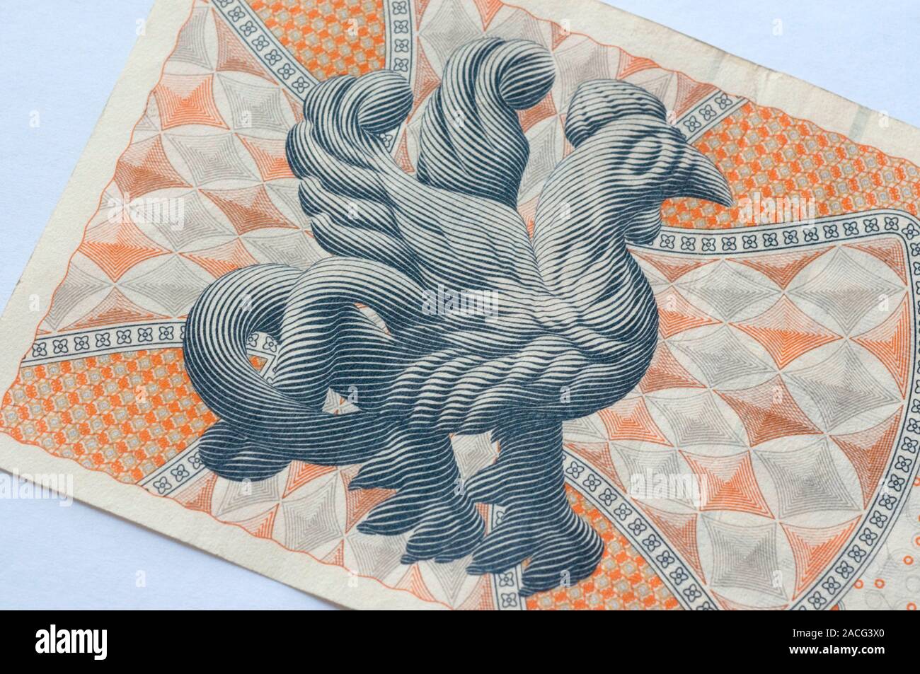 Danish banknote, close up. The design on the 100 Kroner banknote shows ...