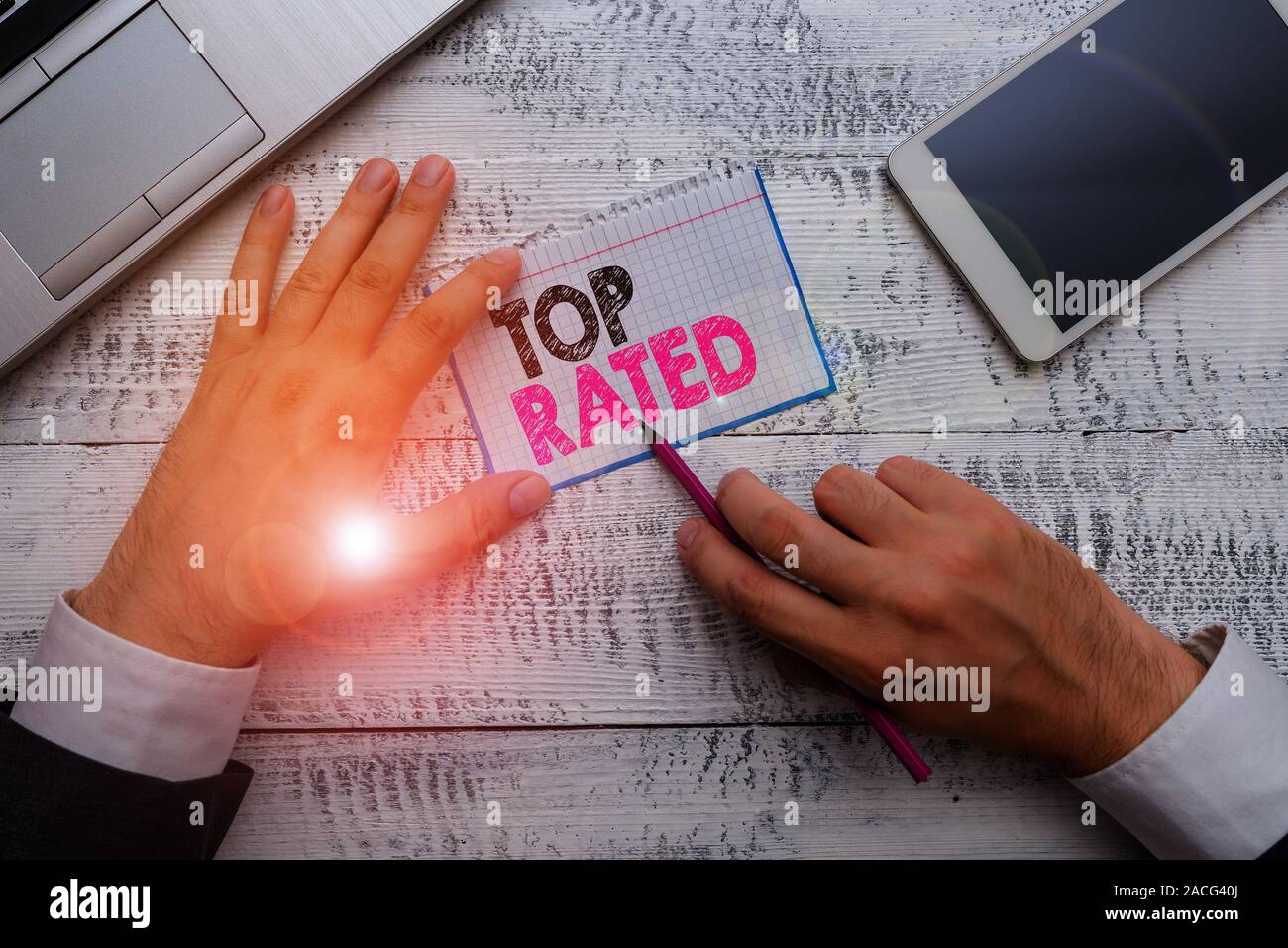 Writing note showing Top Rated. Business concept for The high amount of ...