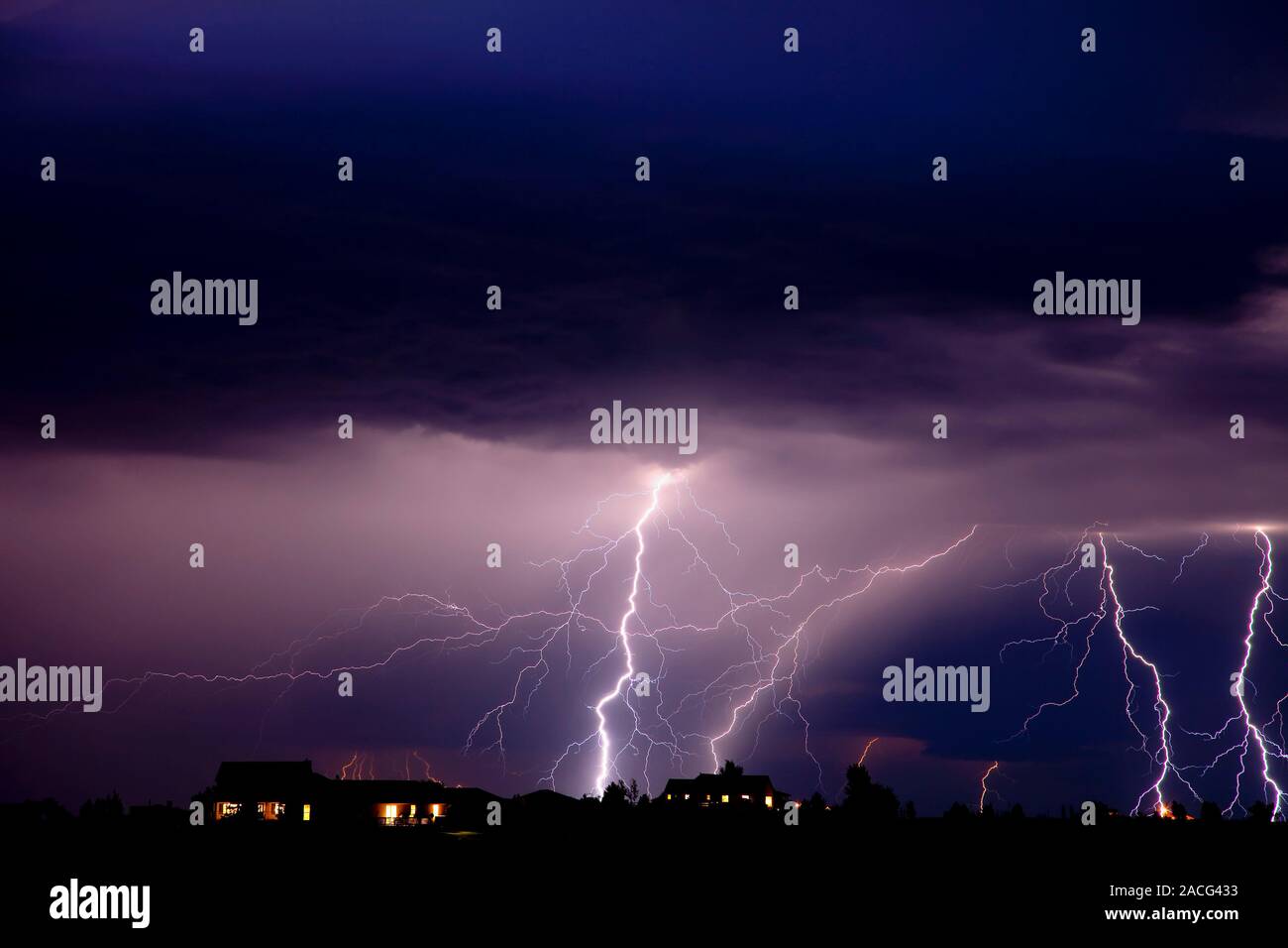Huge electrical storm. Long exposure photograph of lightning repeatedly ...