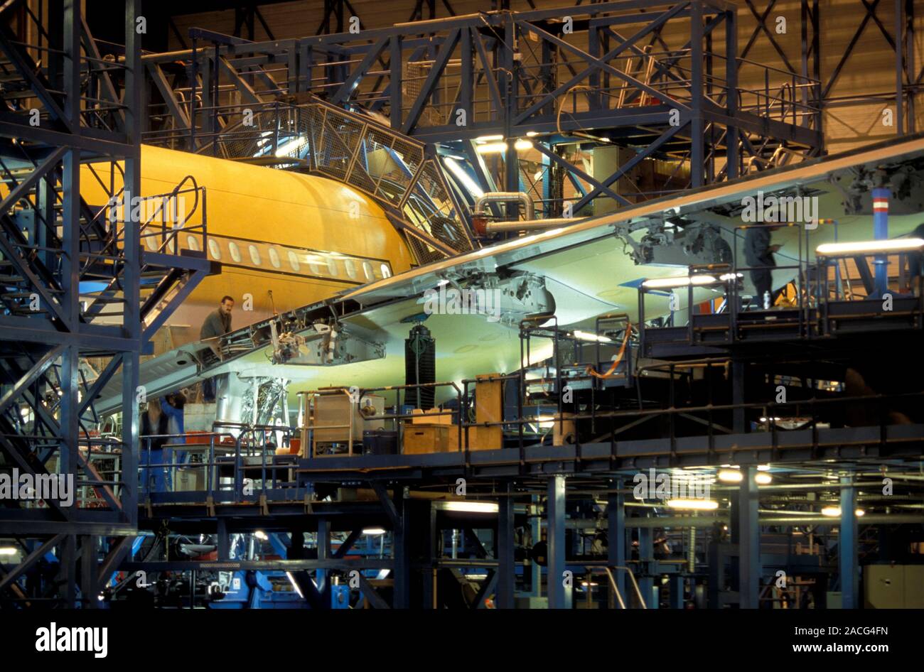 Passenger aircraft construction. Airbus passenger plane being assembled ...