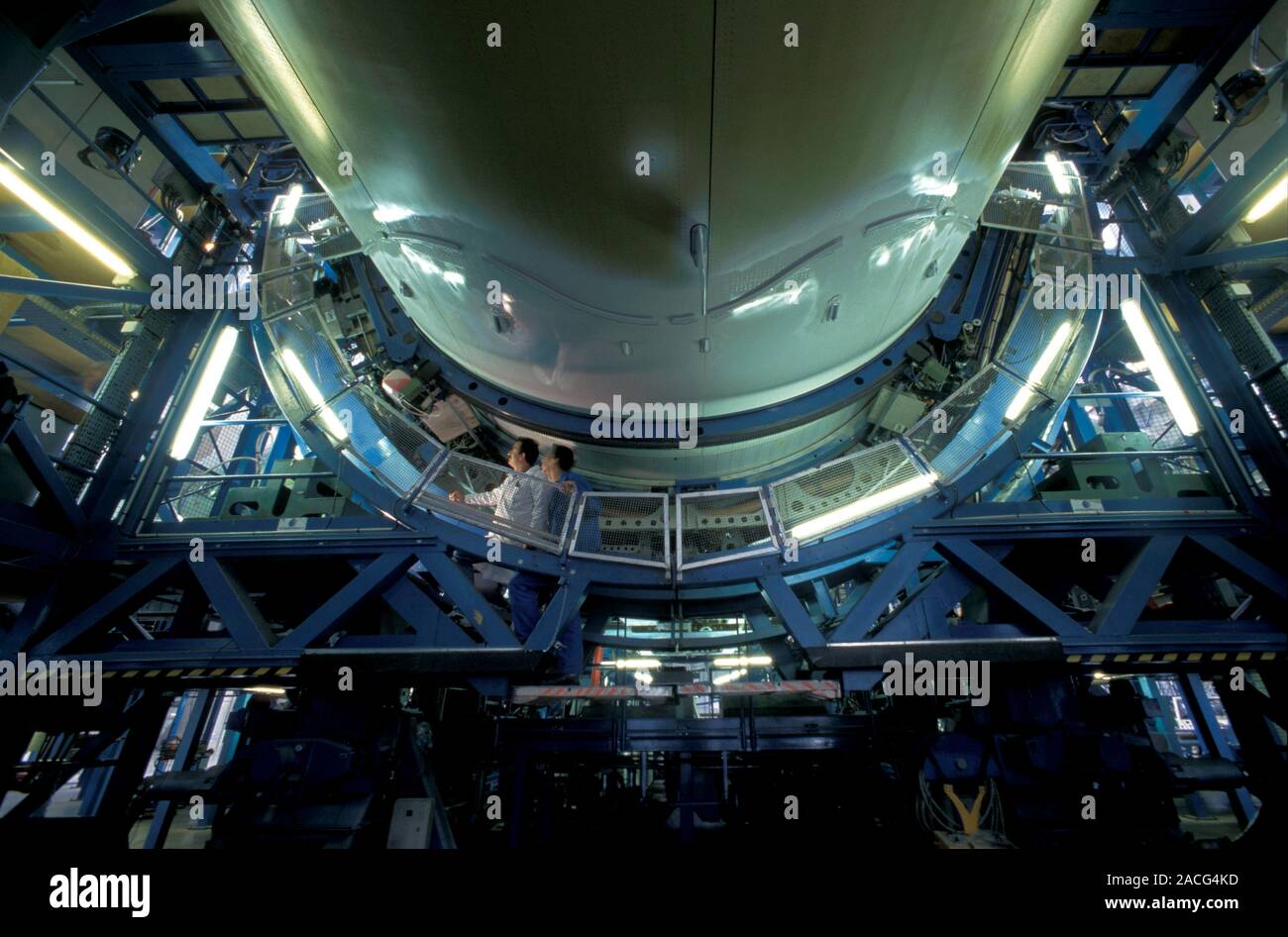 Passenger aircraft construction. Outer assembly work being carried out ...