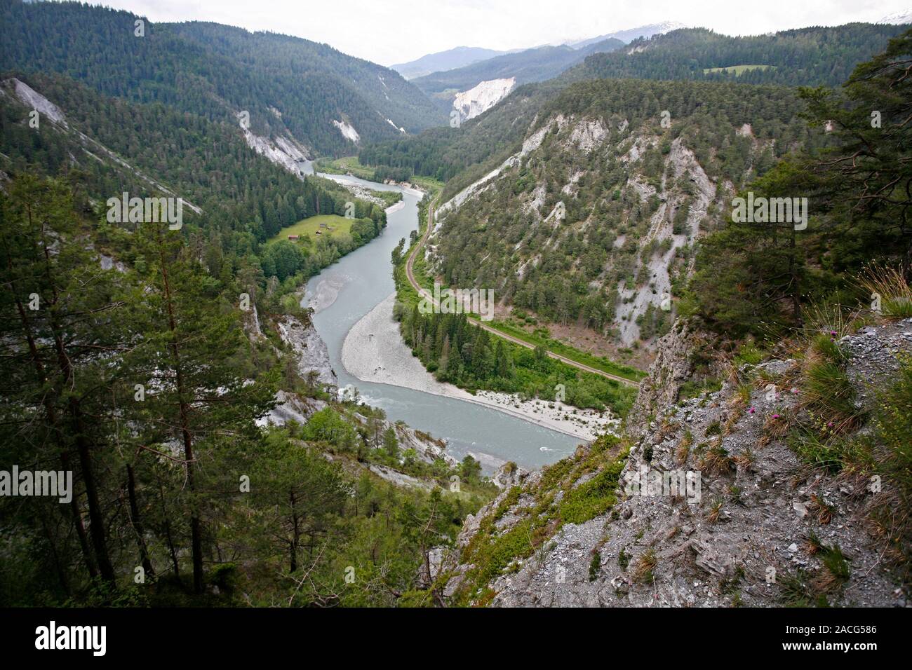 Ancient landslide. Limestone cliff in a mountain valley. The cliff is ...
