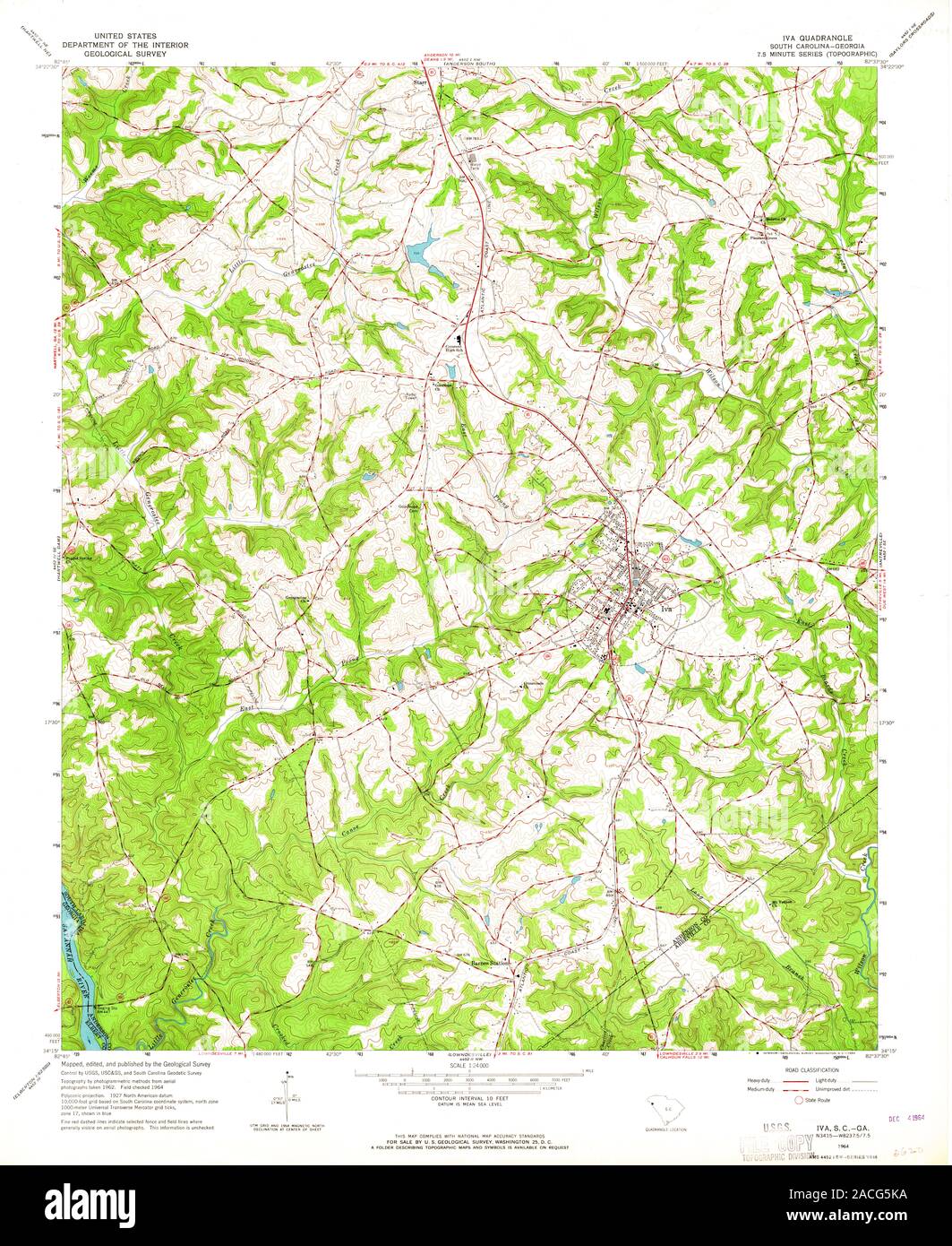 USGS TOPO Map South Carolina SC Iva 261141 1964 24000 Restoration Stock ...