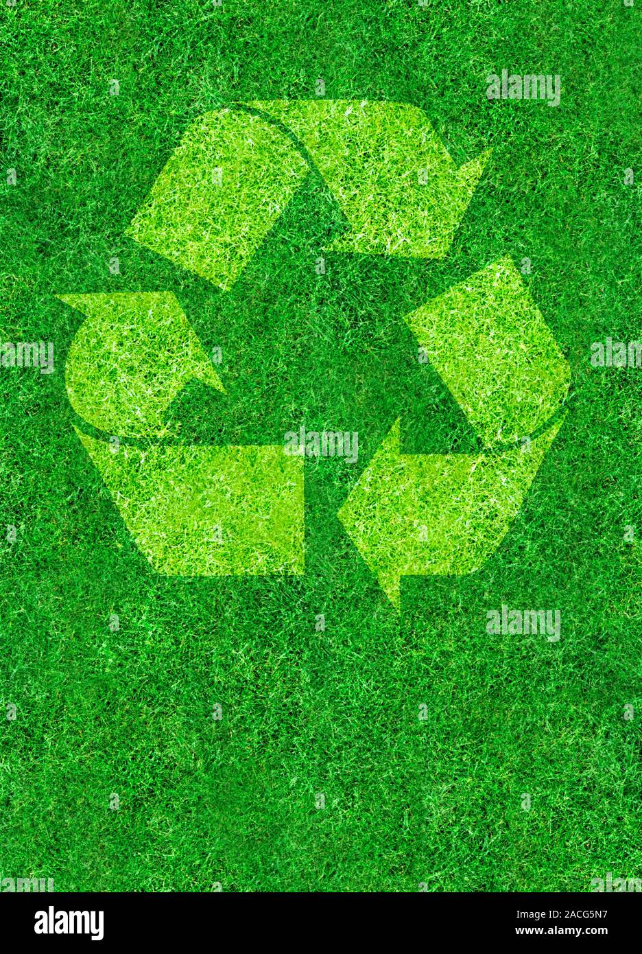 Green living, conceptual image. Computer artwork of a recycling sign ...