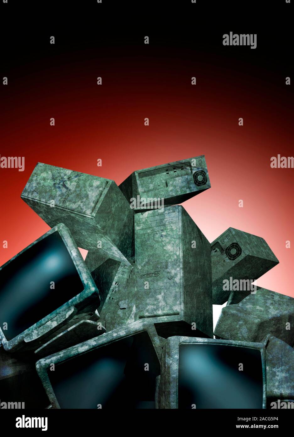 Outdated computer equipment, conceptual image. Computer artwork of a ...