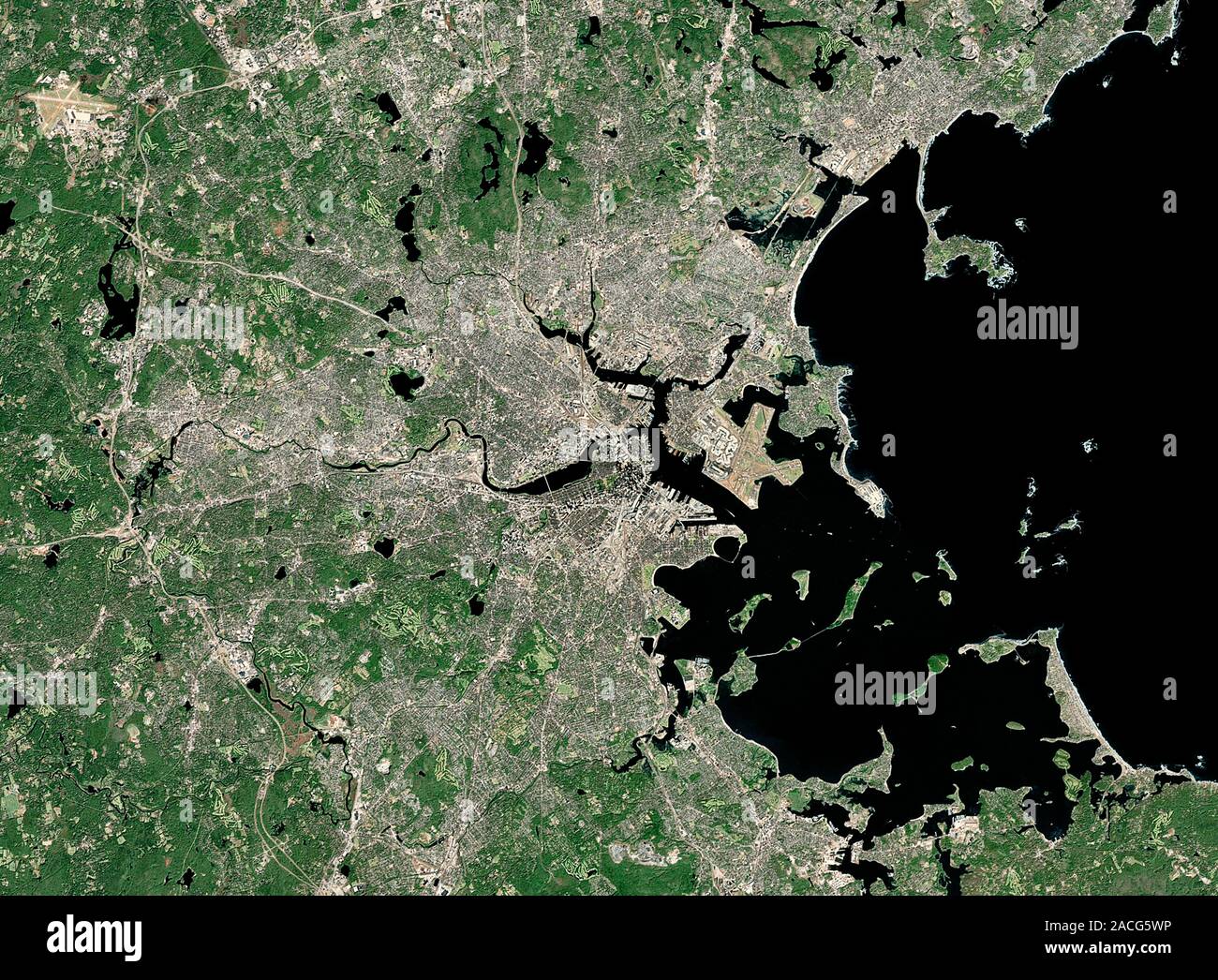 Boston, USA. Satellite image of the city of Boston on the east coast of ...