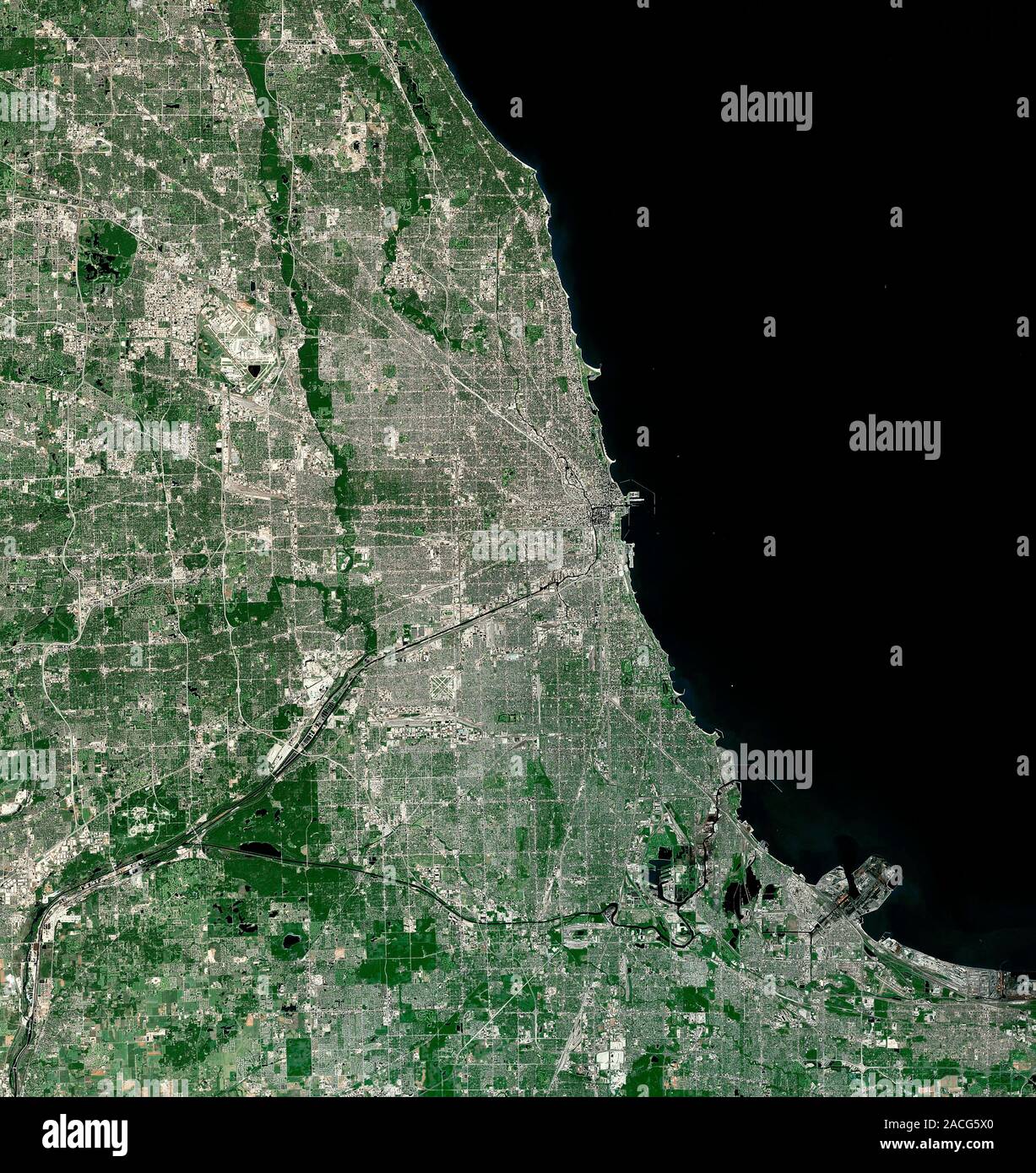 Chicago, USA. Satellite image of the city of Chicago in the state of ...