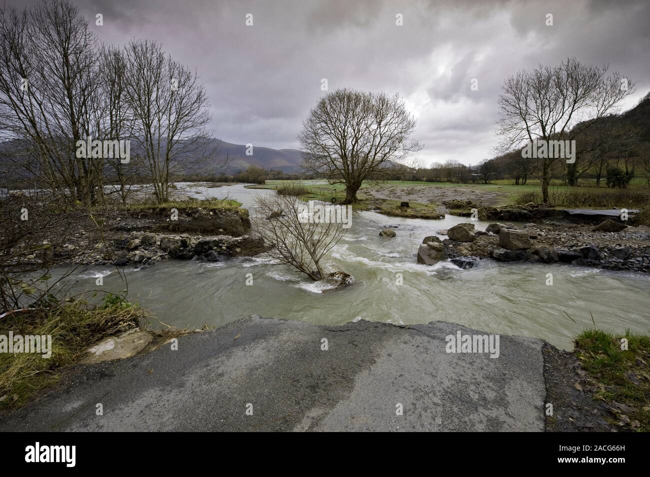 Severe flooding. Bridge over Newlands Beck that was washed away during ...