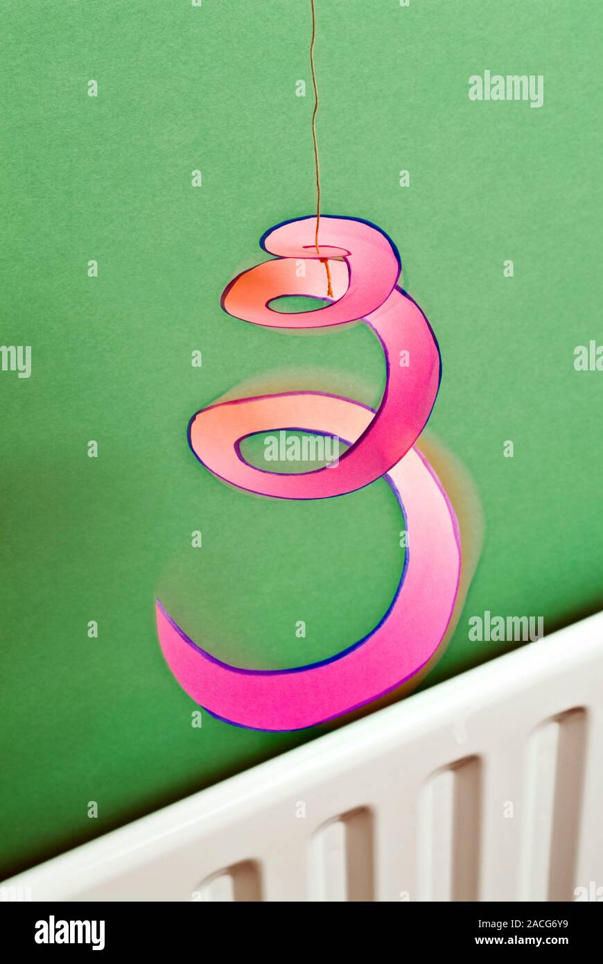 Hot air experiment. Heat rising from the radiator turns the paper ...