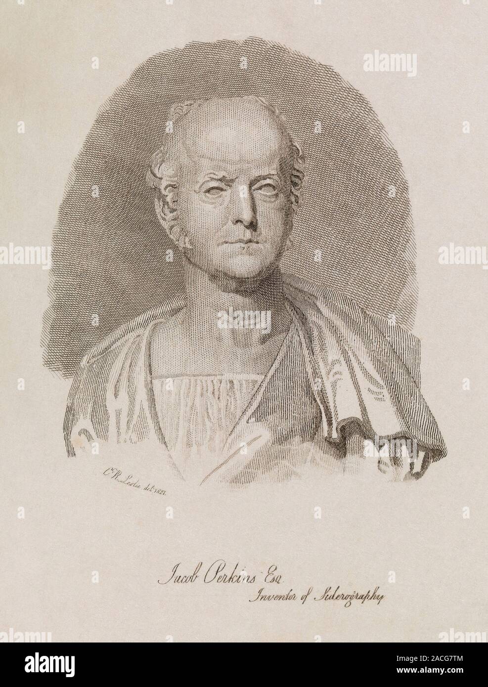 Drawing after a bust of Jacob Perkins (1766-1849), Anglo-American ...